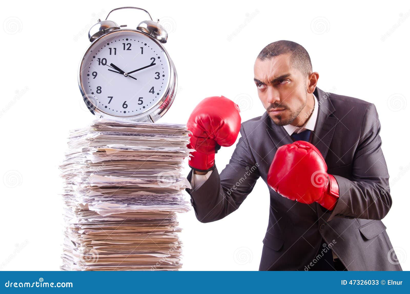 Angry Businessman Hitting Clock Isolated Stock Image - Image of ...