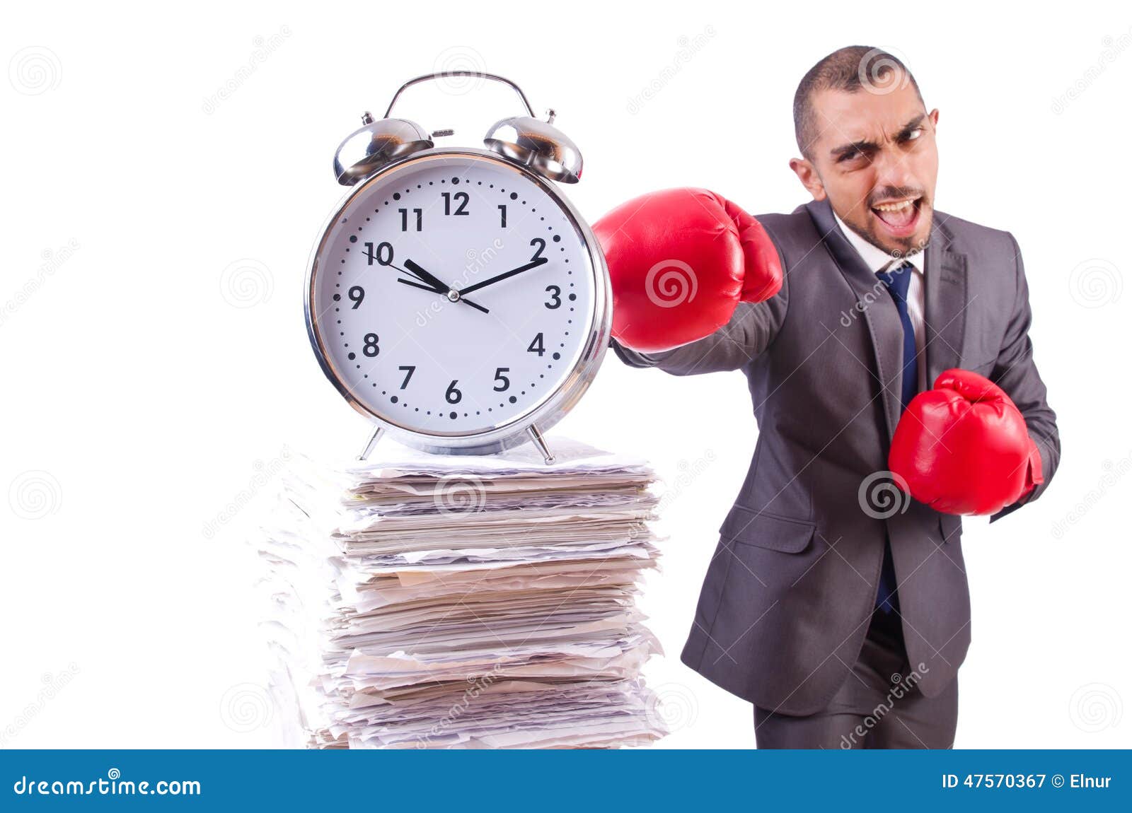 Angry Businessman Hitting Clock Isolated Stock Image - Image of clock ...