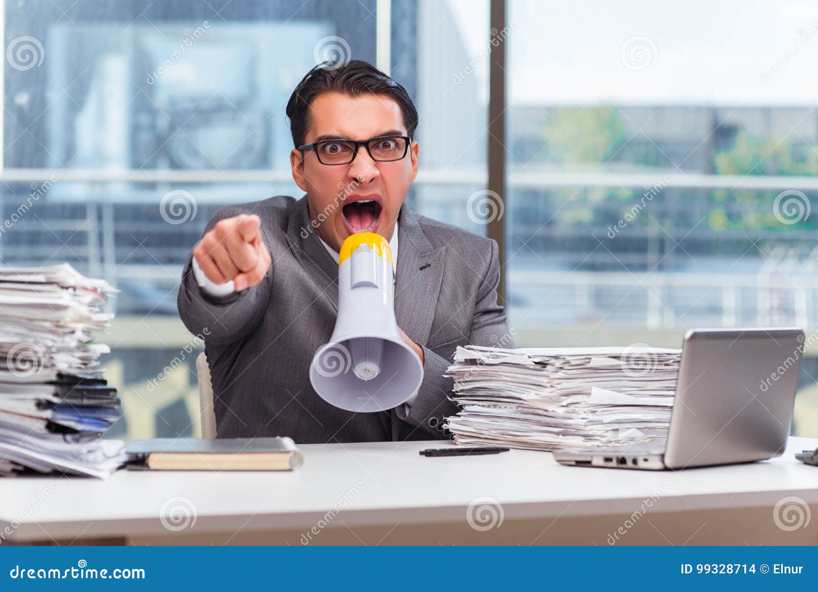 The Angry Businessman with Loudspeaker in the Office Stock Photo ...