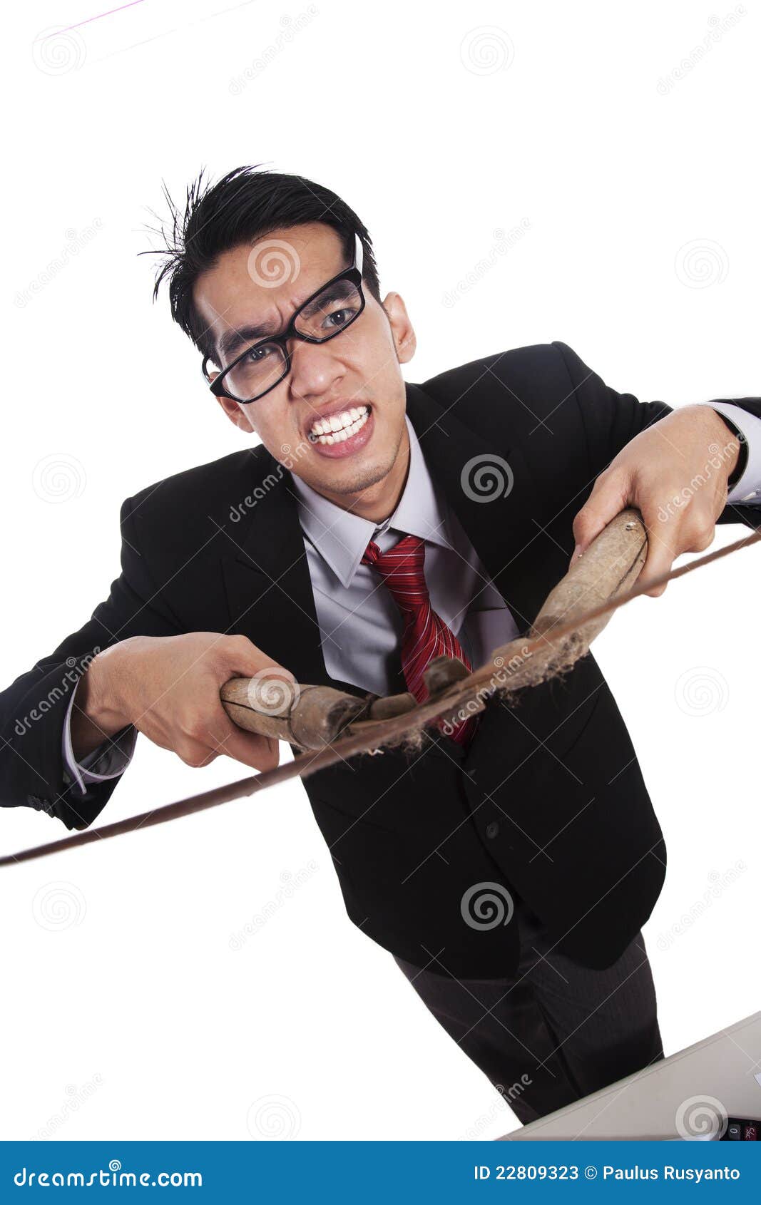 Angry Businessman with Scissors Stock Image - Image of glasses ...
