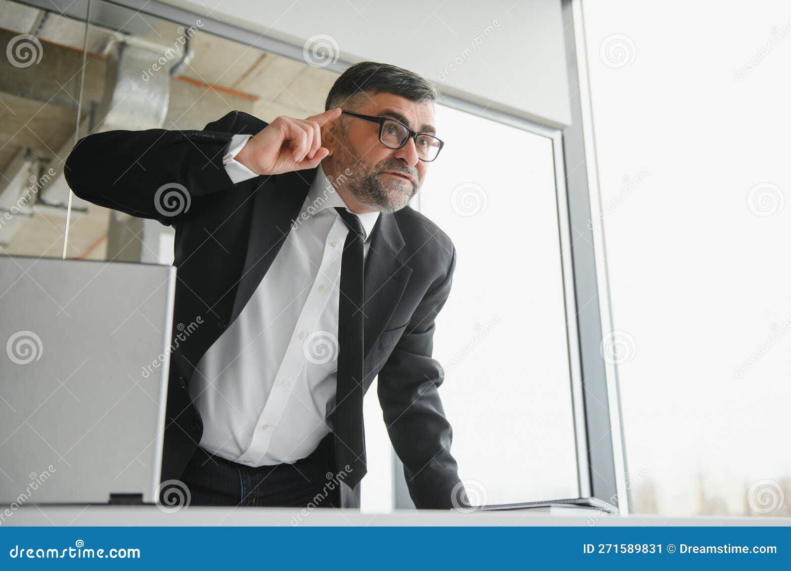 Angry Businessman Sitting at the Table and Screaming Over. Stock Image ...