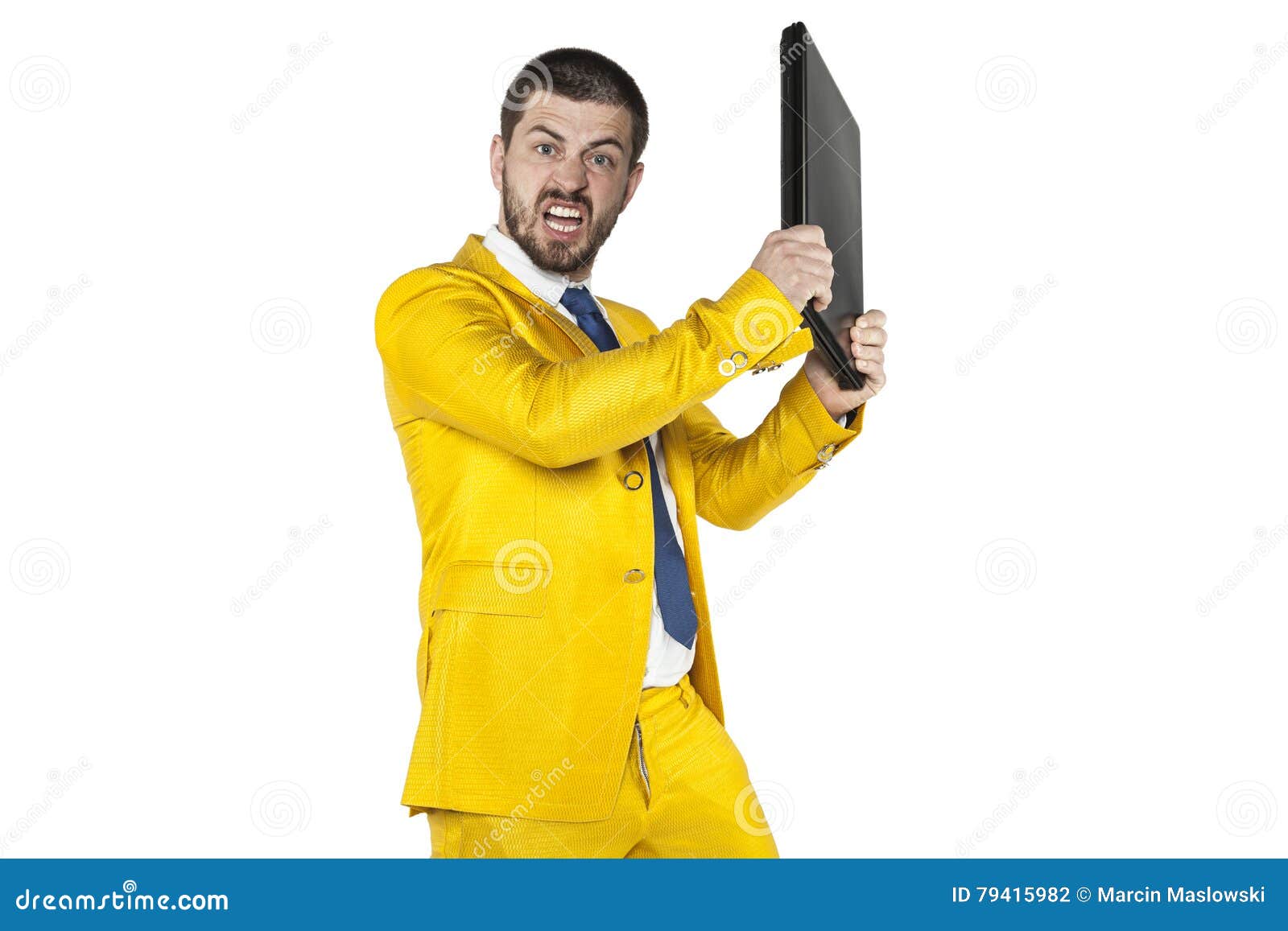 Angry Businessman Smashing Computer Stock Photo - Image of head, modern ...