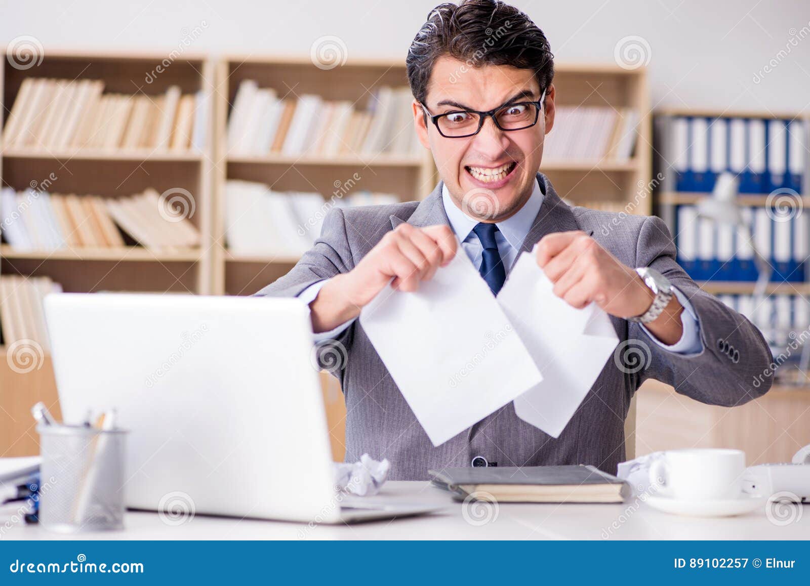 The Angry Businessman with Too Much Work in Office Stock Image - Image ...