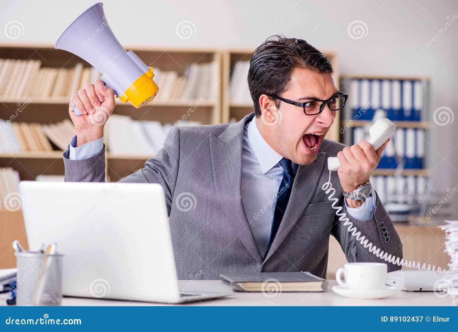 The Angry Businessman with Too Much Work in Office Stock Image - Image ...