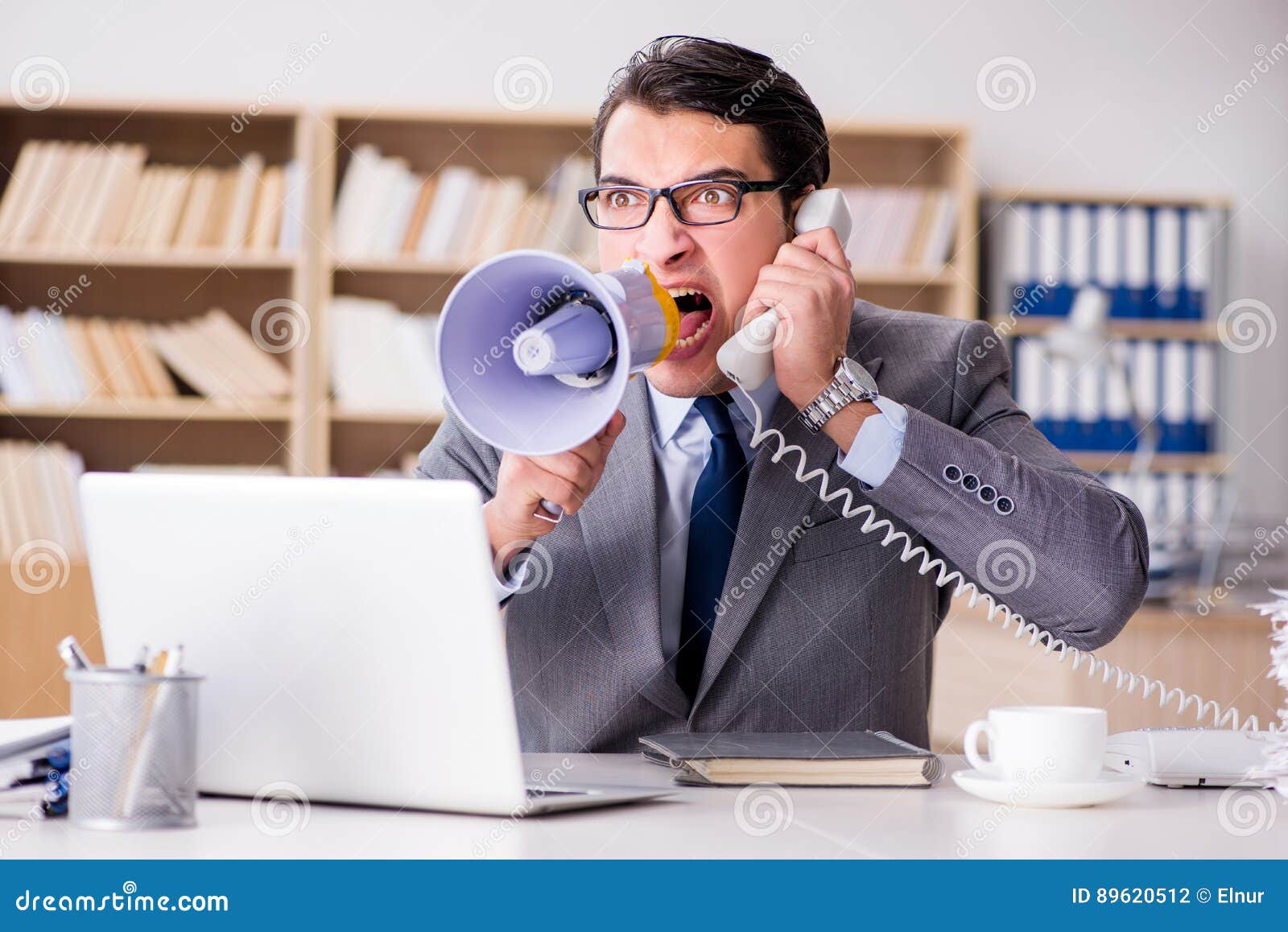 The Angry Businessman with Too Much Work in Office Stock Photo - Image ...