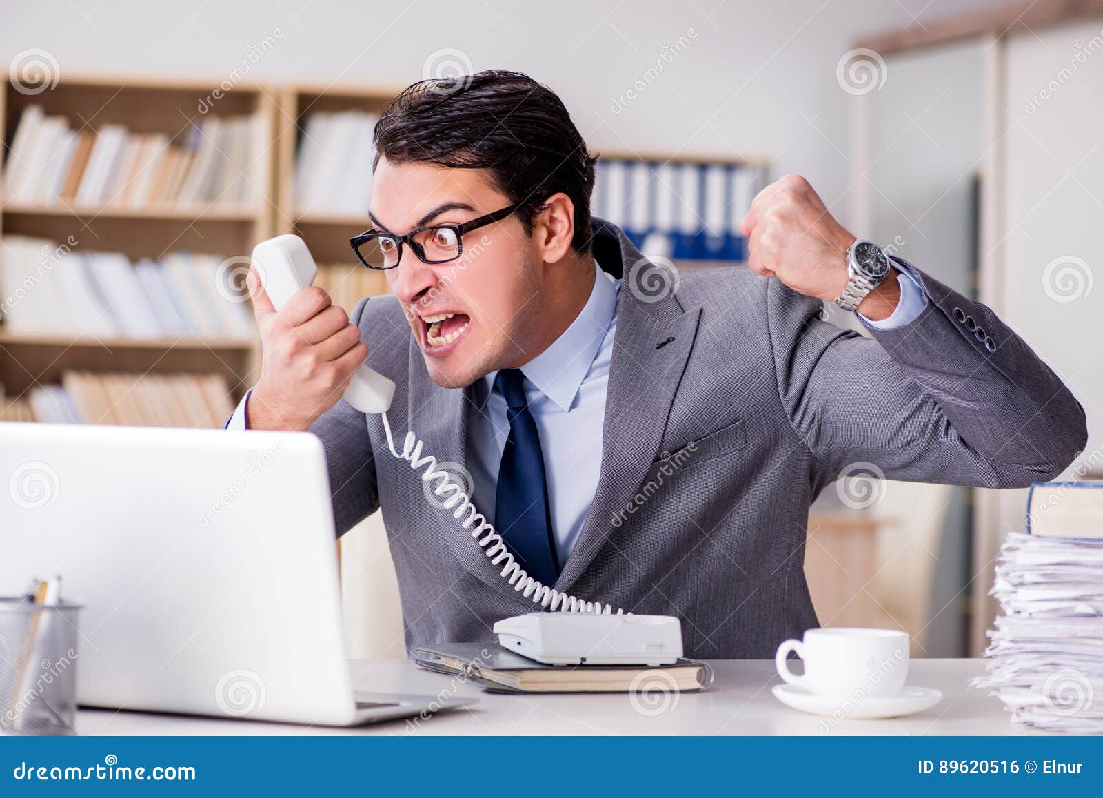 The Angry Businessman with Too Much Work in Office Stock Photo - Image ...