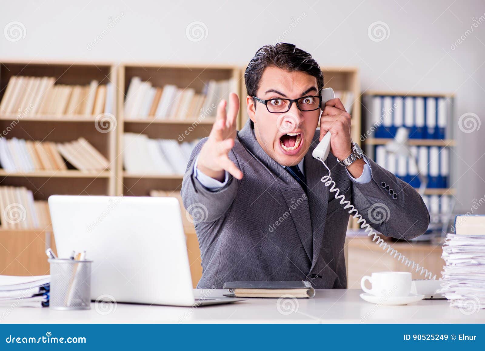 The Angry Businessman with Too Much Work in Office Stock Image - Image ...