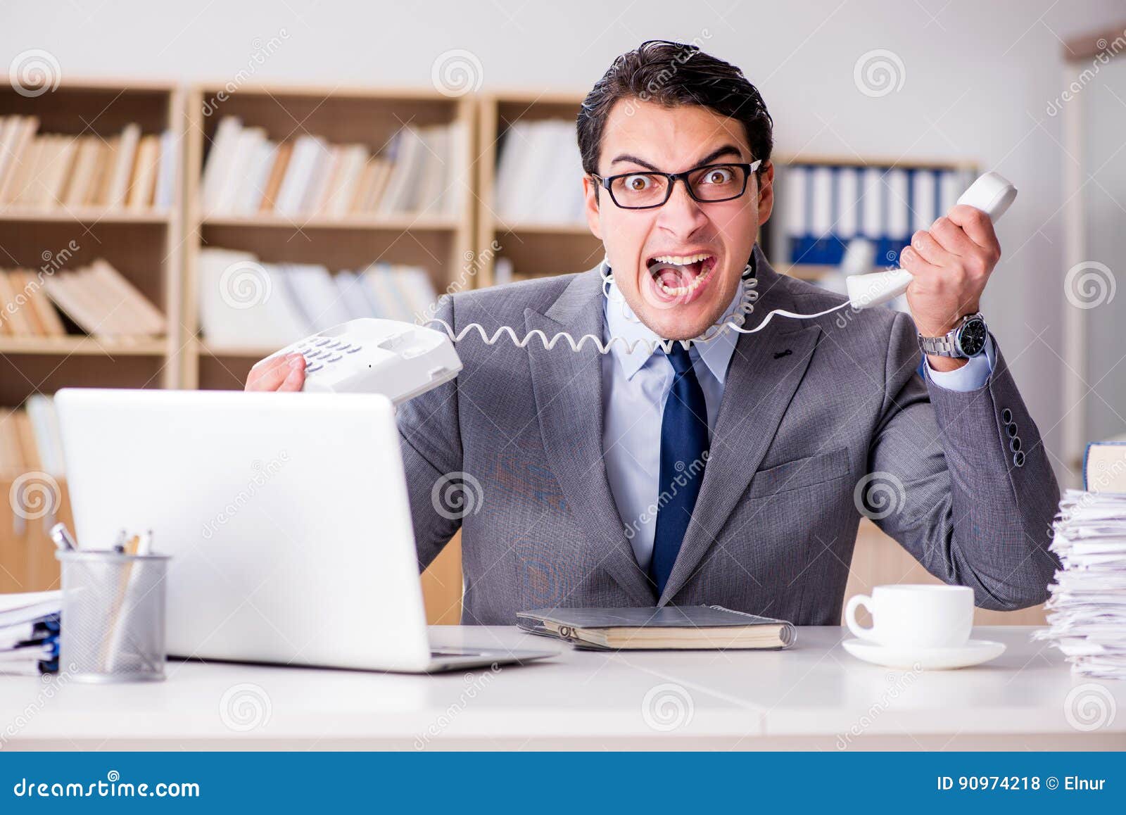 The Angry Businessman with Too Much Work in Office Stock Photo - Image ...