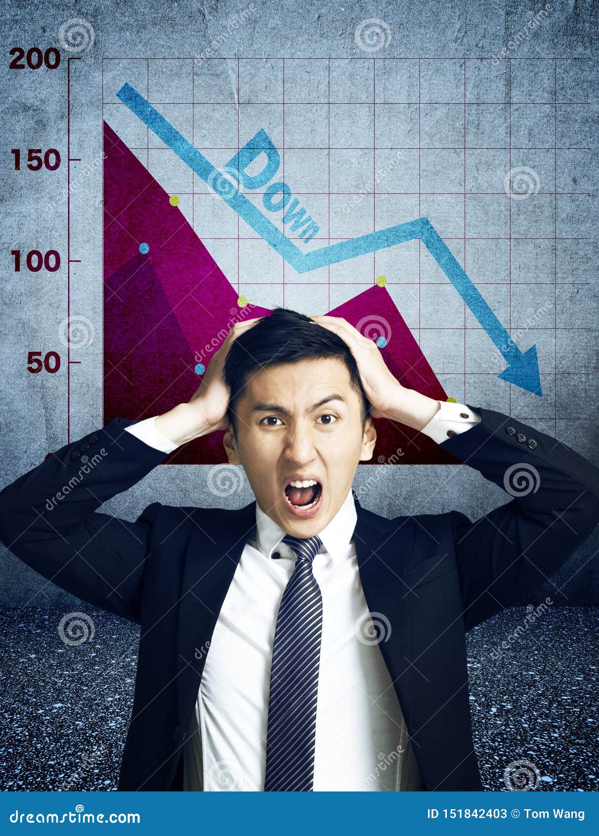 Angry Businessman Watching Graph Heading Down Stock Image - Image of ...