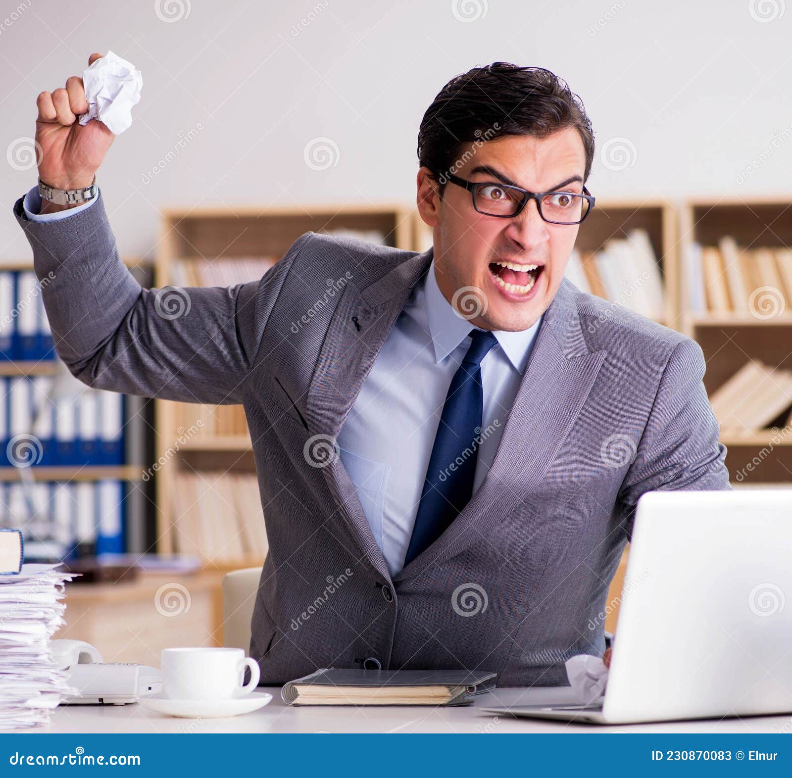 Angry Businessman Working in the Office Stock Image - Image of overtime ...