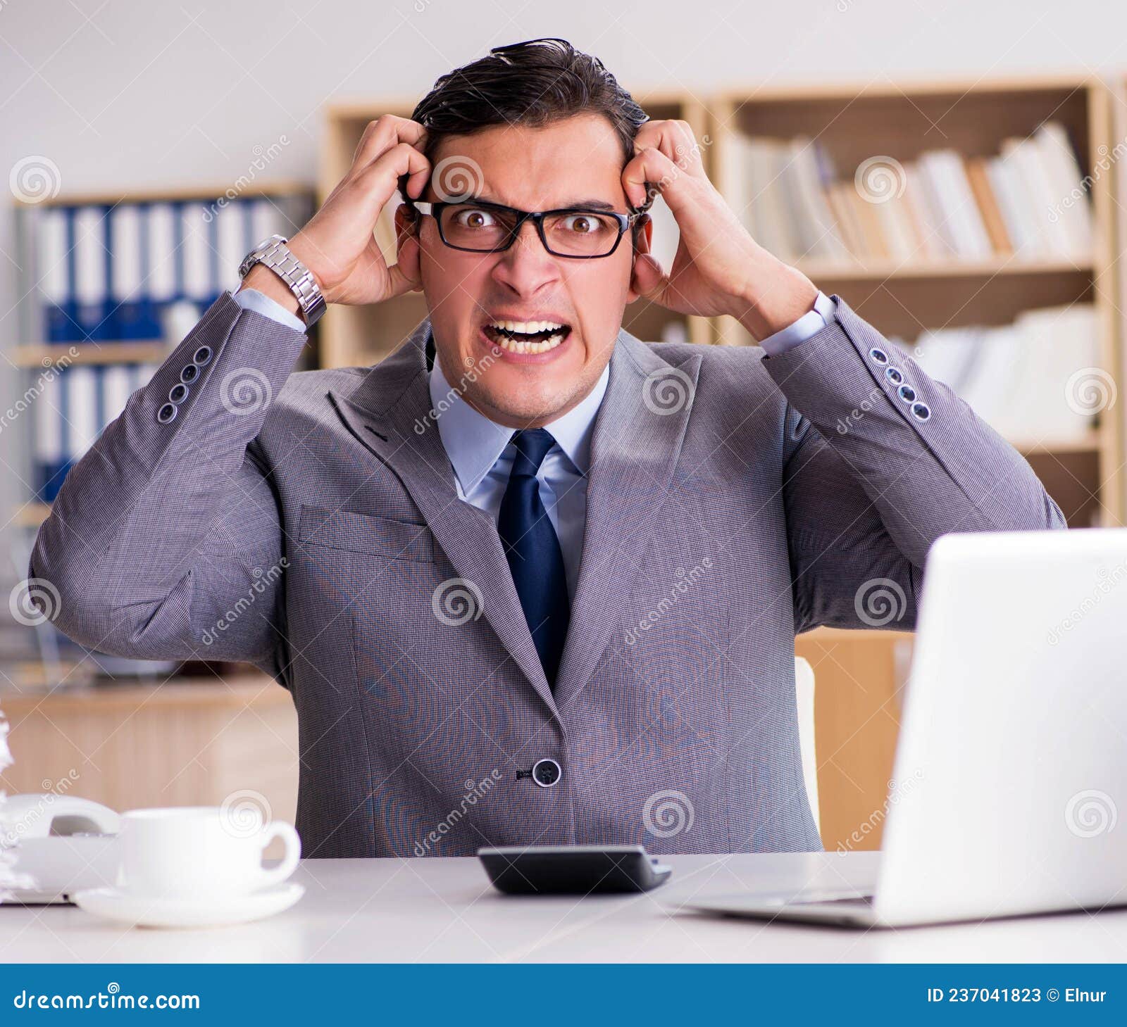 Angry Businessman Working in the Office Stock Image - Image of deadline ...