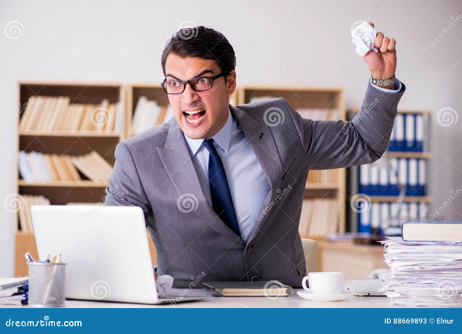 The Angry Businessman Working in the Office Stock Image - Image of ...