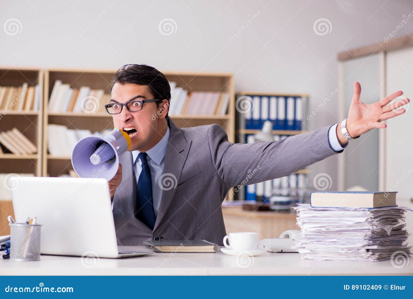 The Angry Businessman Working in the Office Stock Image - Image of ...