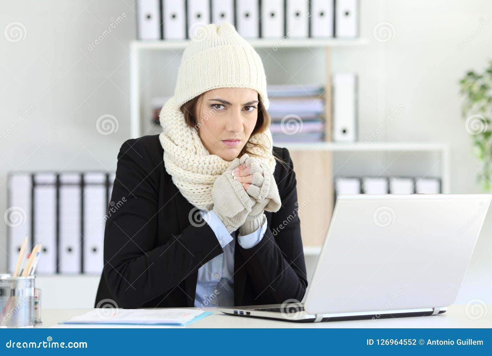 Angry Businesswoman Having Cold at Office Stock Photo - Image of ...