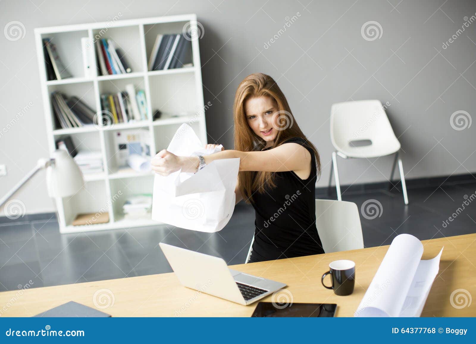 Angry businesswoman stock photo. Image of girl, portrait - 64377768