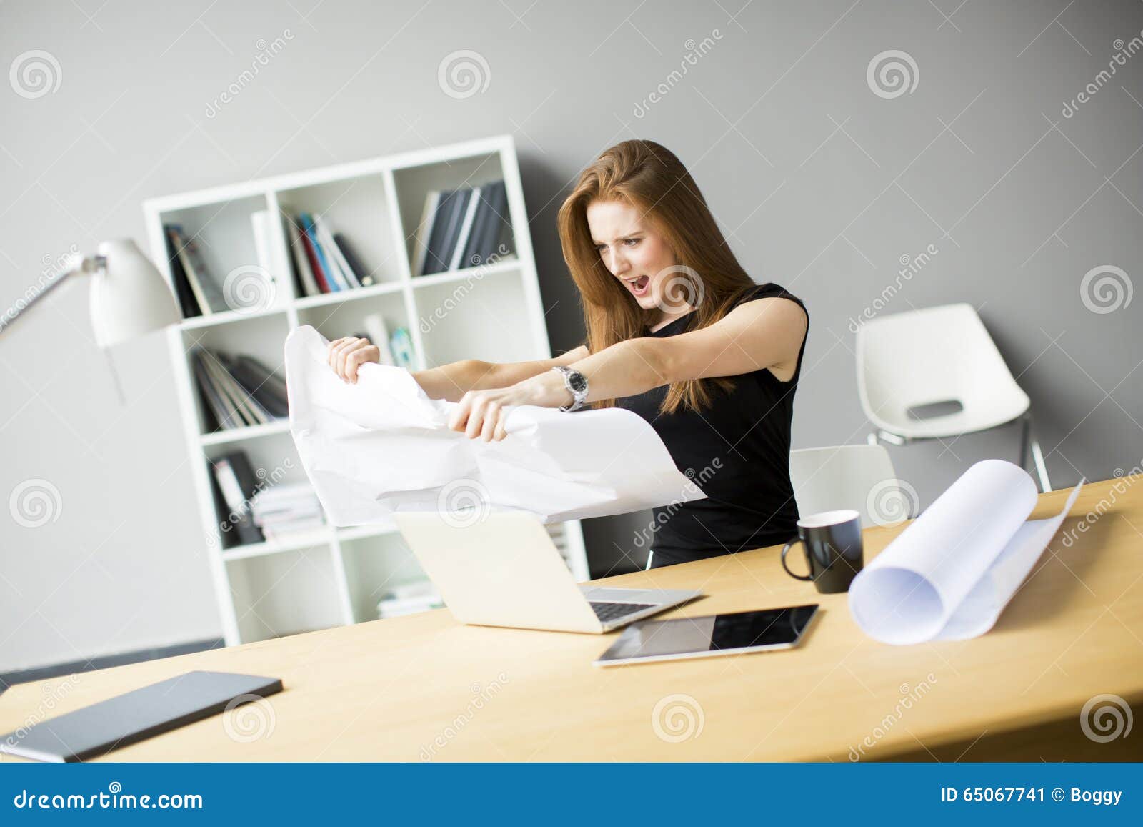 Angry Businesswoman in Office Stock Image - Image of female, unhappy ...