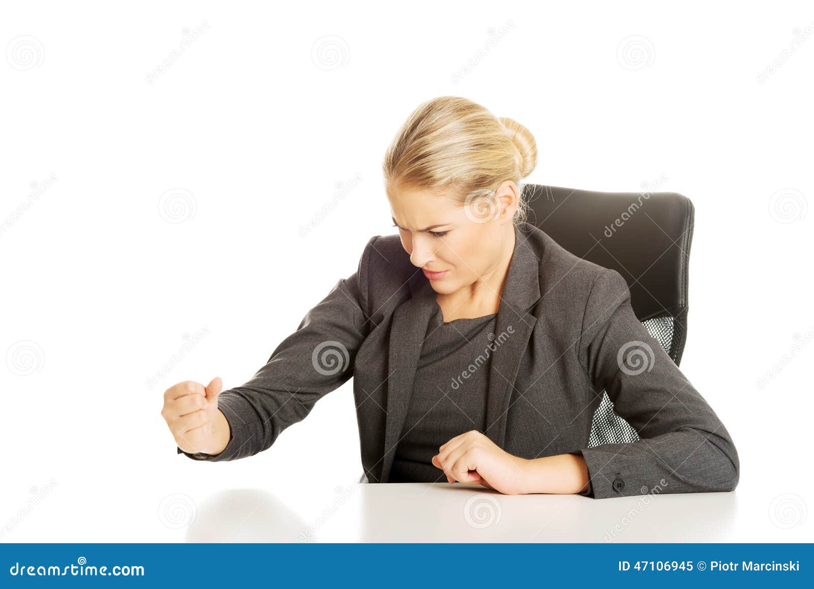 Angry Businesswoman Sitting at the Desk Stock Image - Image of emotion ...