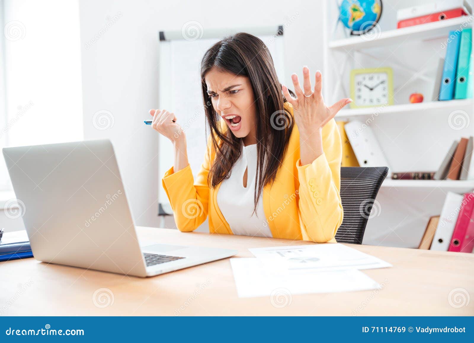 Angry Businesswoman Using Laptop Computer Stock Image - Image of person ...