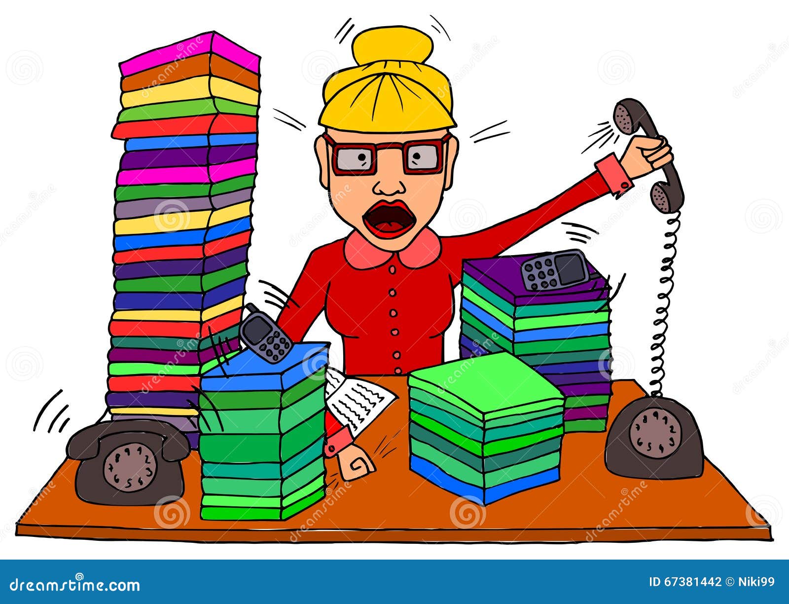 Angry Bussy Secretary with Lot of Work Stock Vector - Illustration of ...