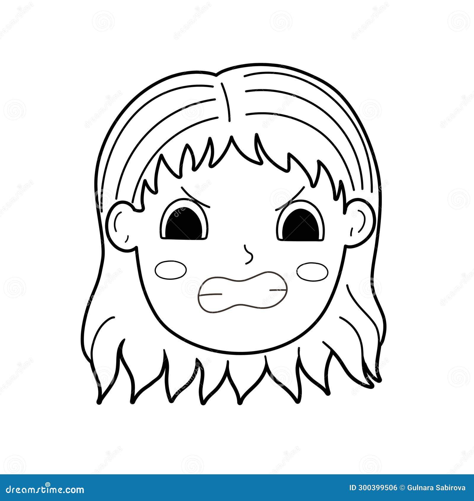 Angry Girl Face in Black and White. Little Annoyed Kid Outline Clipart ...