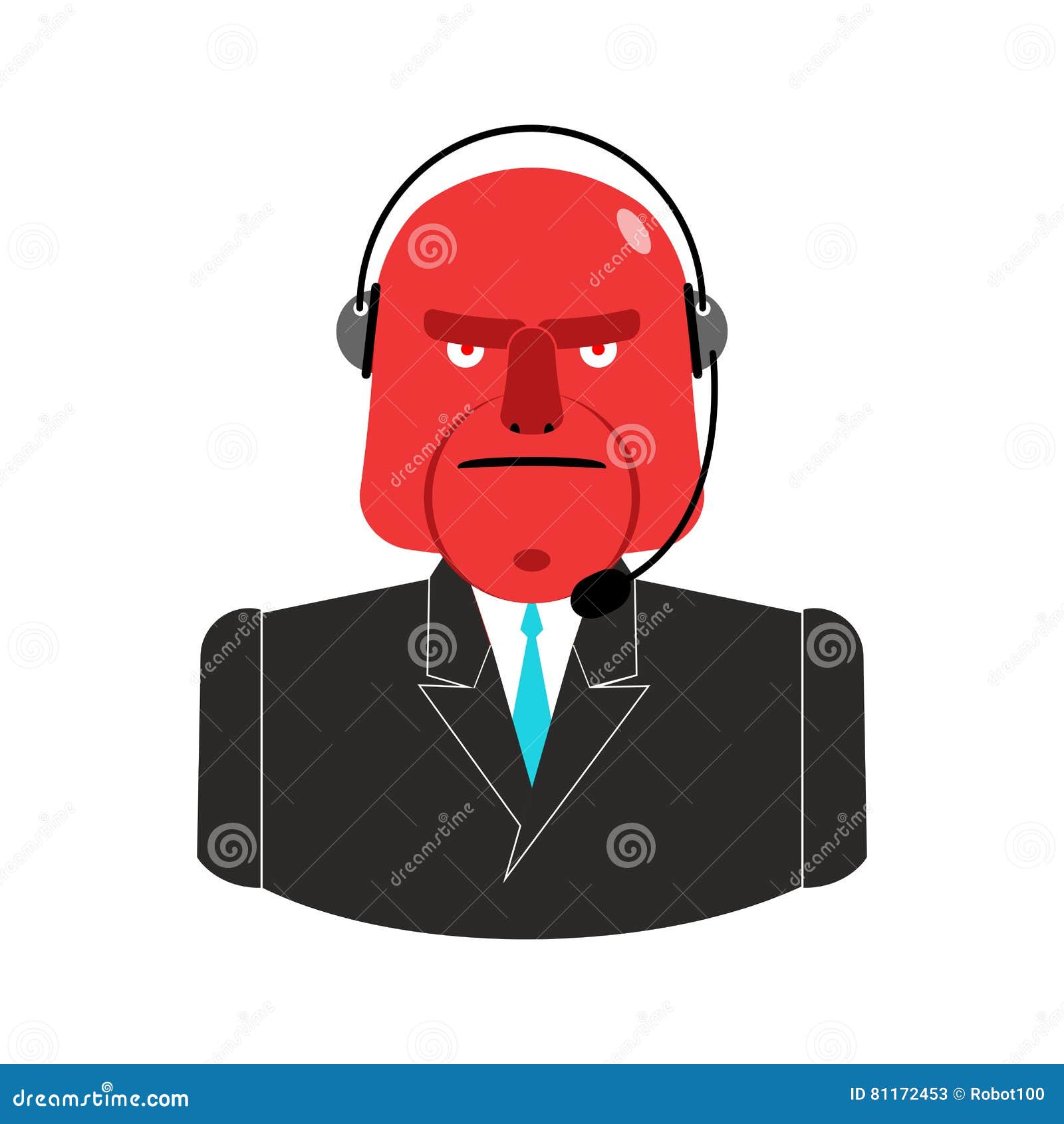 Angry Call Center. Red Man with Headset Stock Vector - Illustration of ...