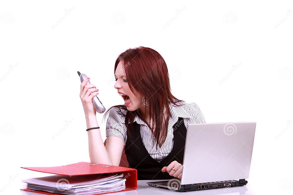 Angry caller. stock photo. Image of brunet, anger, face - 14602070