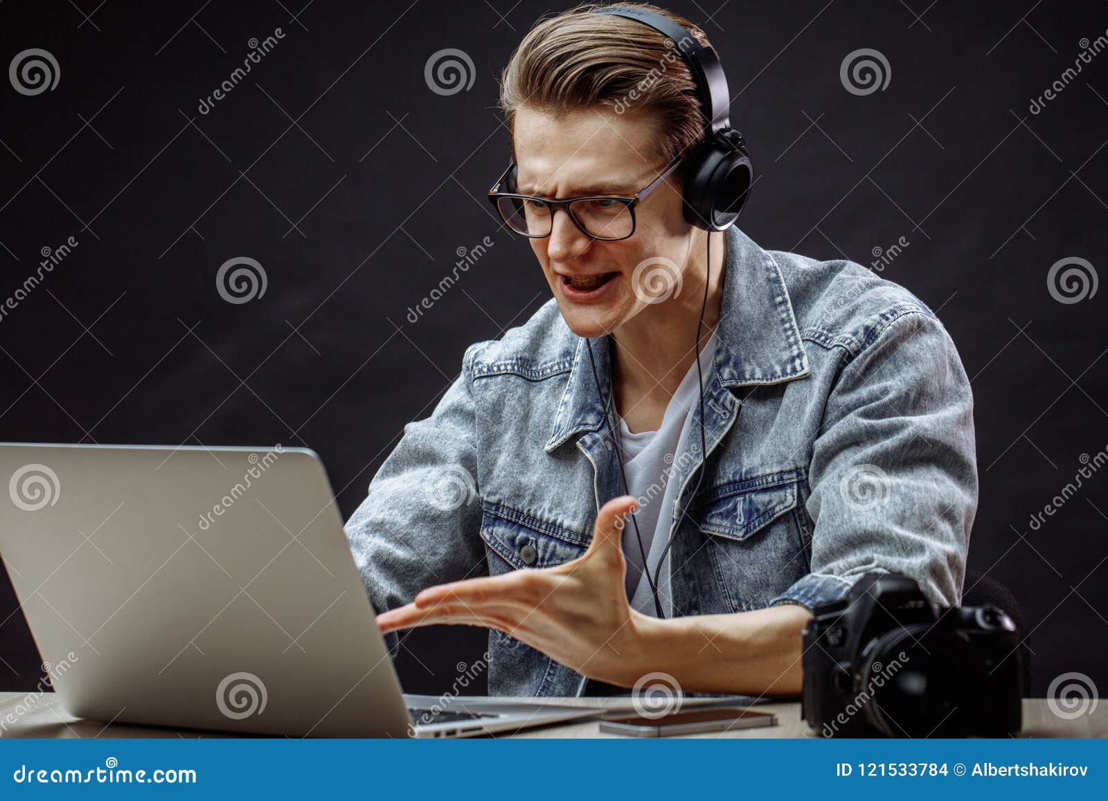 Angry Camera Boy with Notebook Stock Photo - Image of office ...