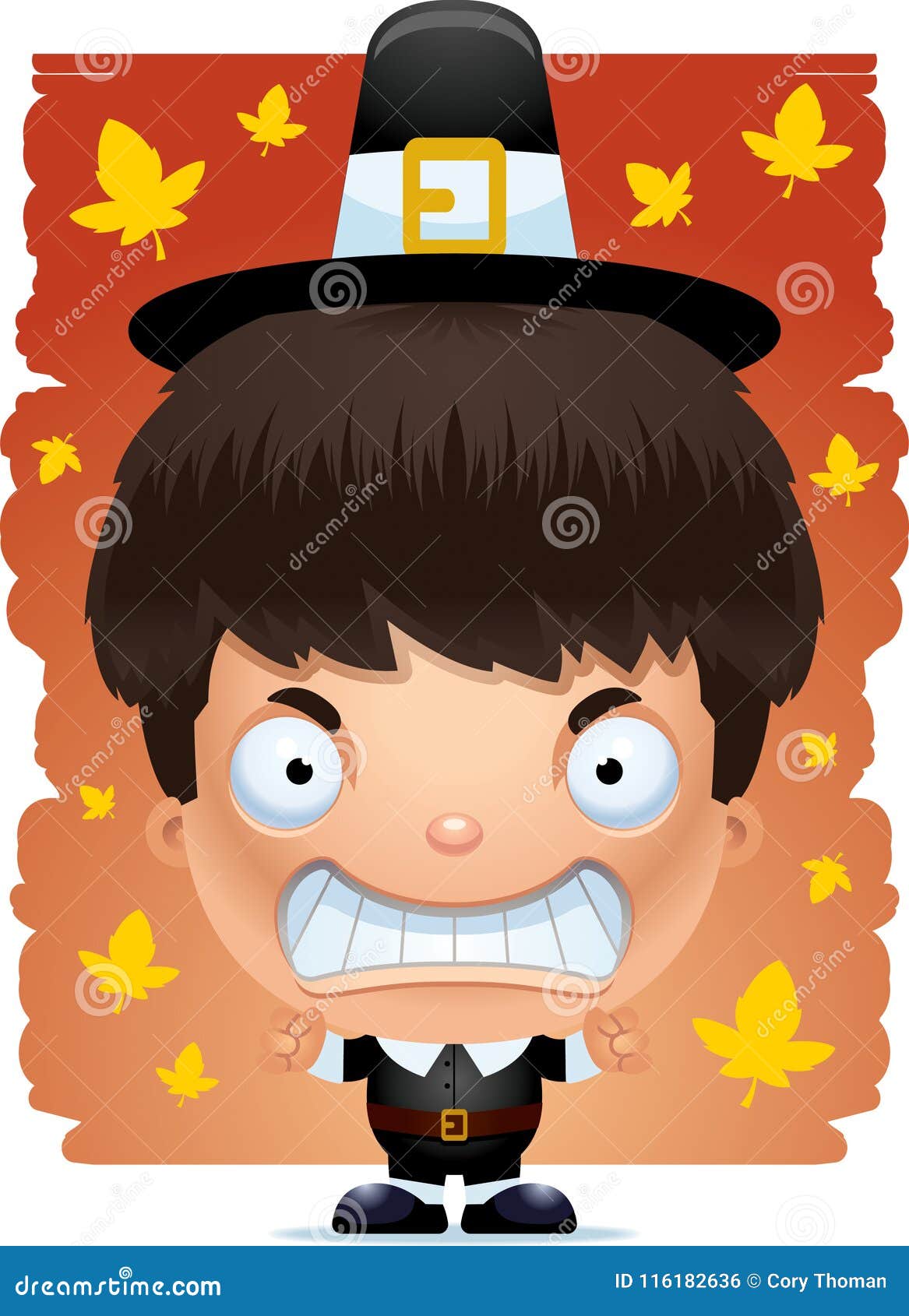 Angry Cartoon Boy Pilgrim stock vector. Illustration of vector - 116182636
