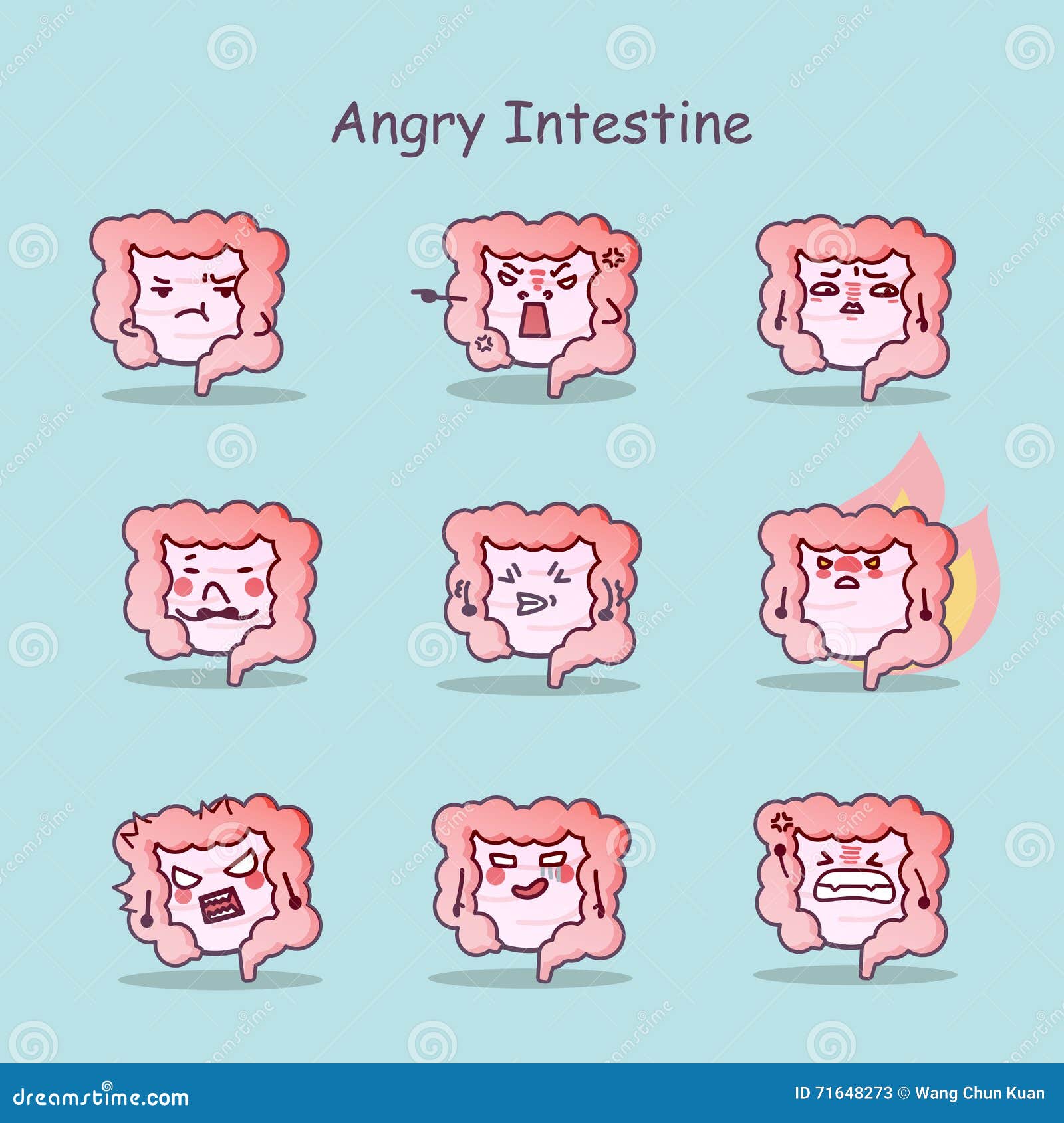Angry Cartoon Intestine Set Stock Vector - Illustration of caricature ...
