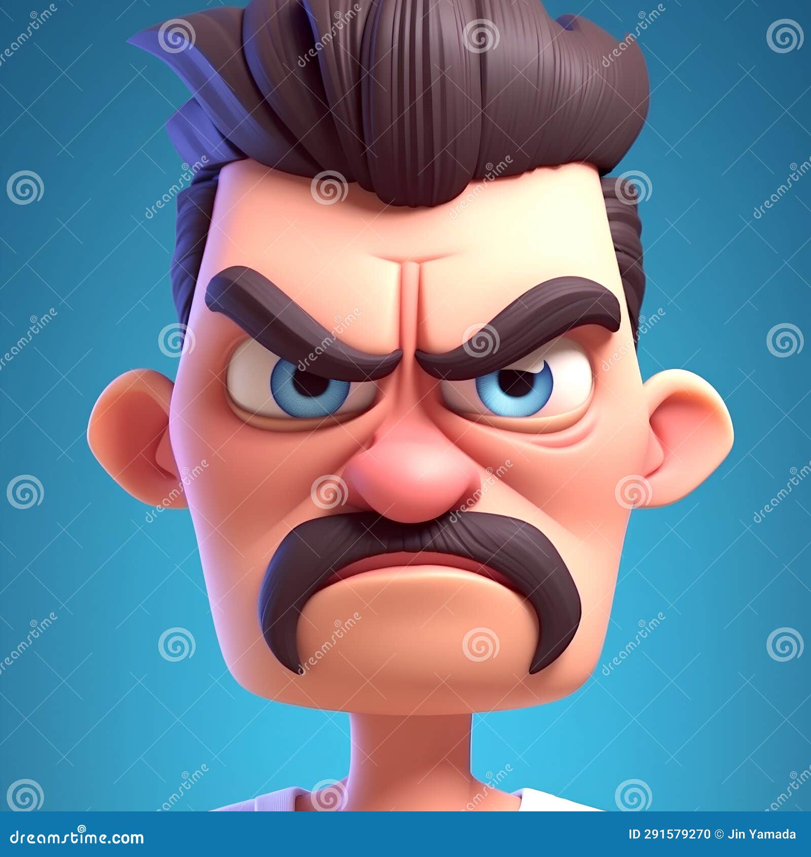 Angry Cartoon Man with Big Eyes and Mustache, 3d Render Stock ...