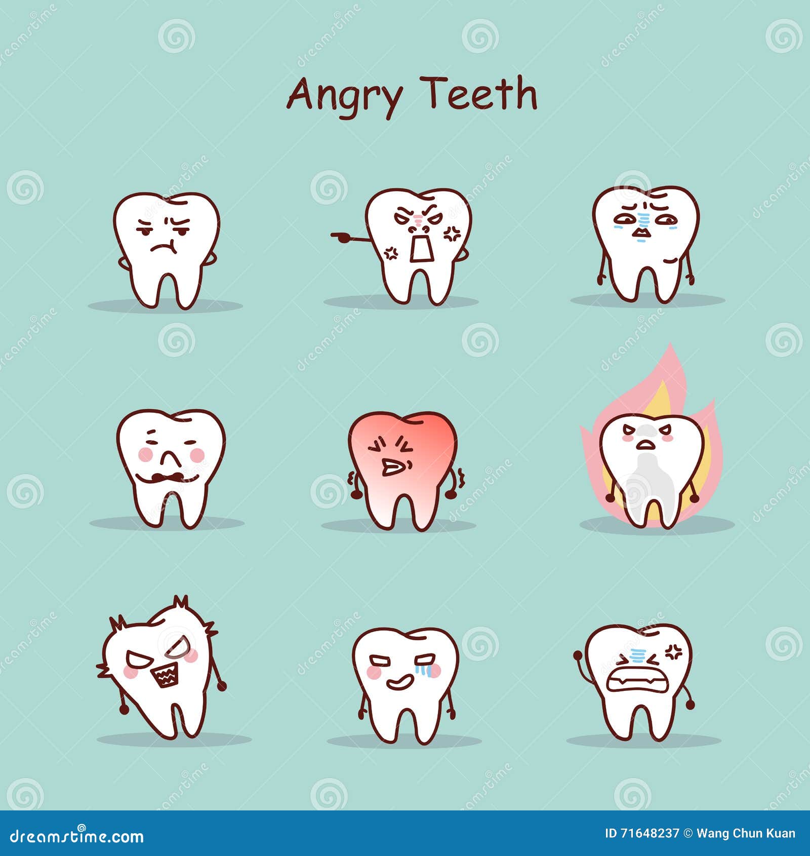 Angry cartoon tooth set stock vector. Illustration of health - 71648237