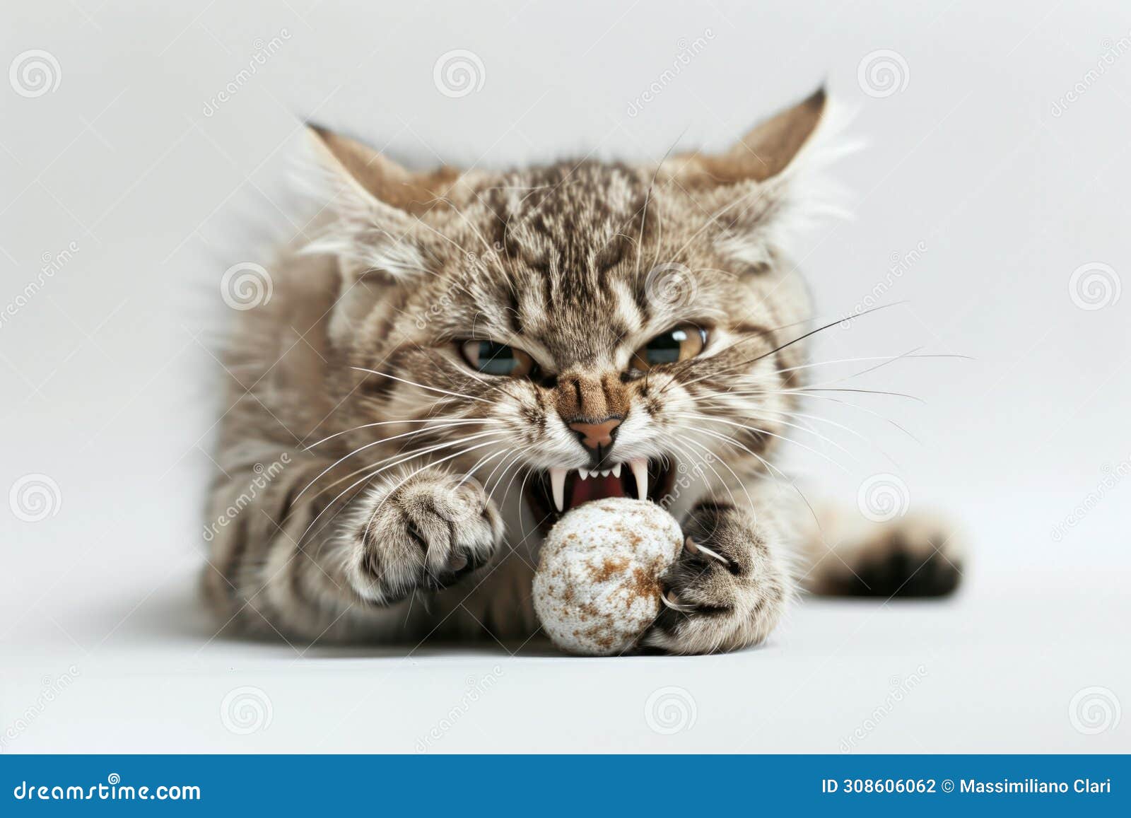 Angry Cat Biting a Small Ball Stock Illustration - Illustration of fury ...