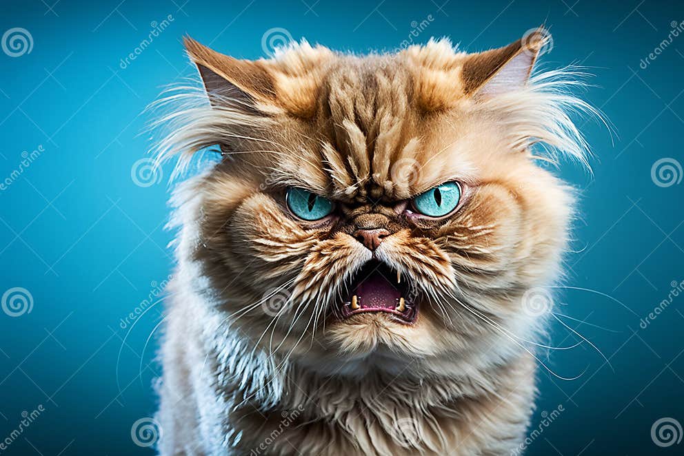 Angry Cat on Blue Background. Generative AI Stock Illustration ...