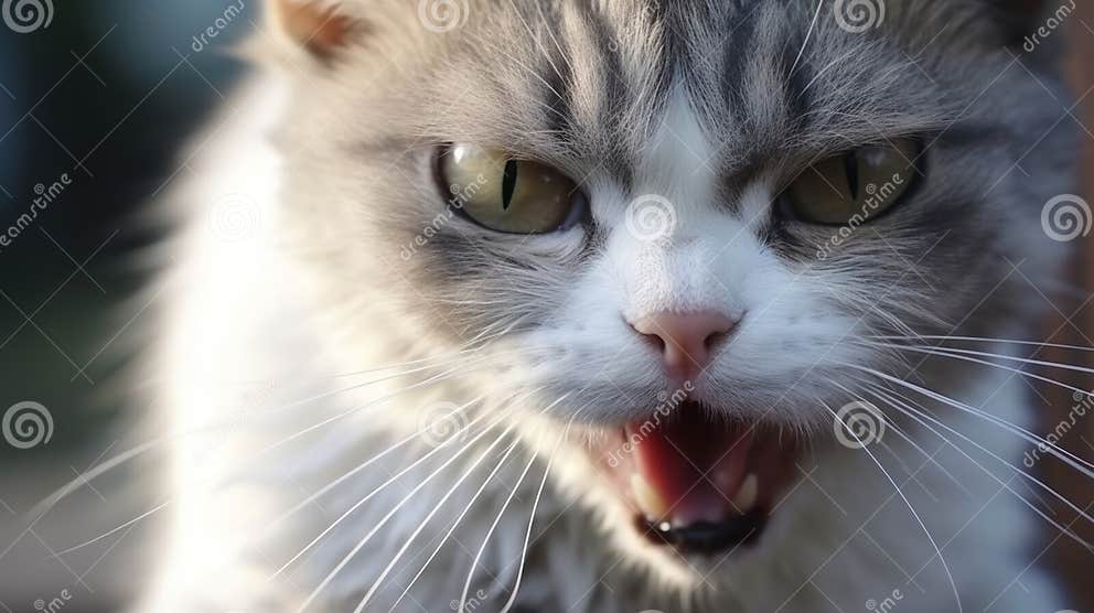 Angry Cat Closeup. the Cat Growls. Stock Image - Image of kitty, animal ...
