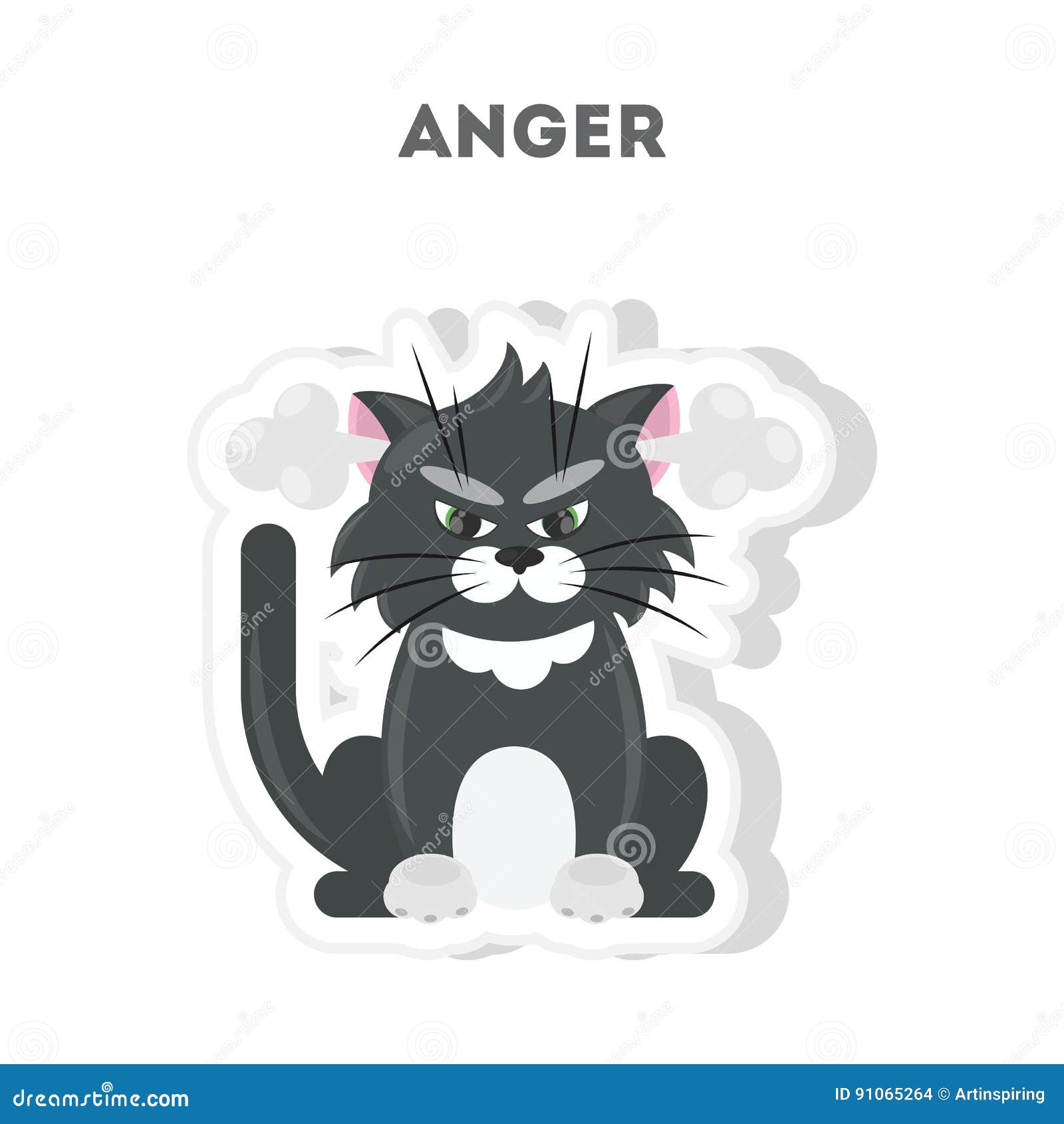 Angry cat sticker. stock vector. Illustration of smile - 91065264