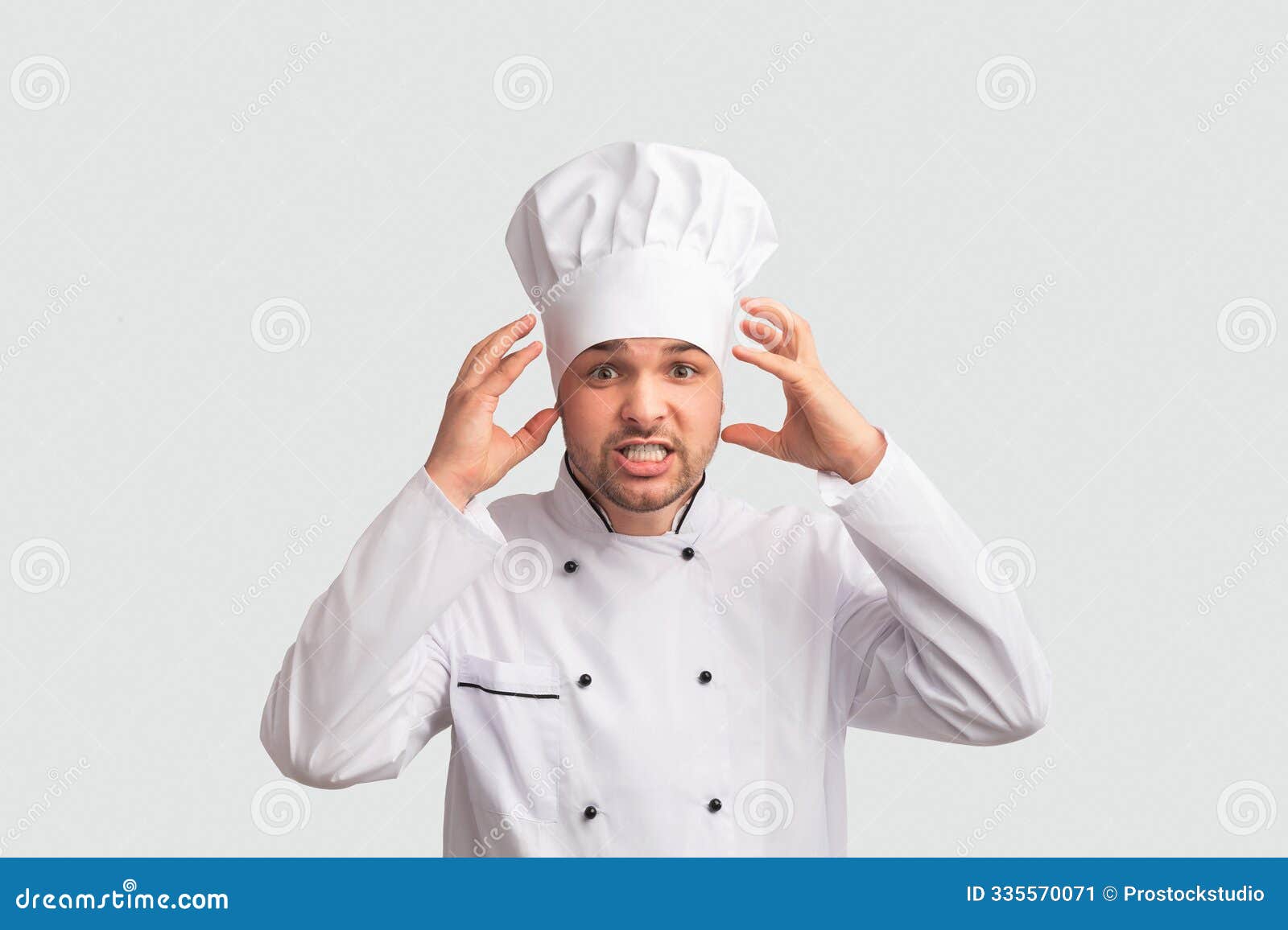 Angry Chef Cook Man Gesturing with Hands, Studio Shot, Panorama Stock ...