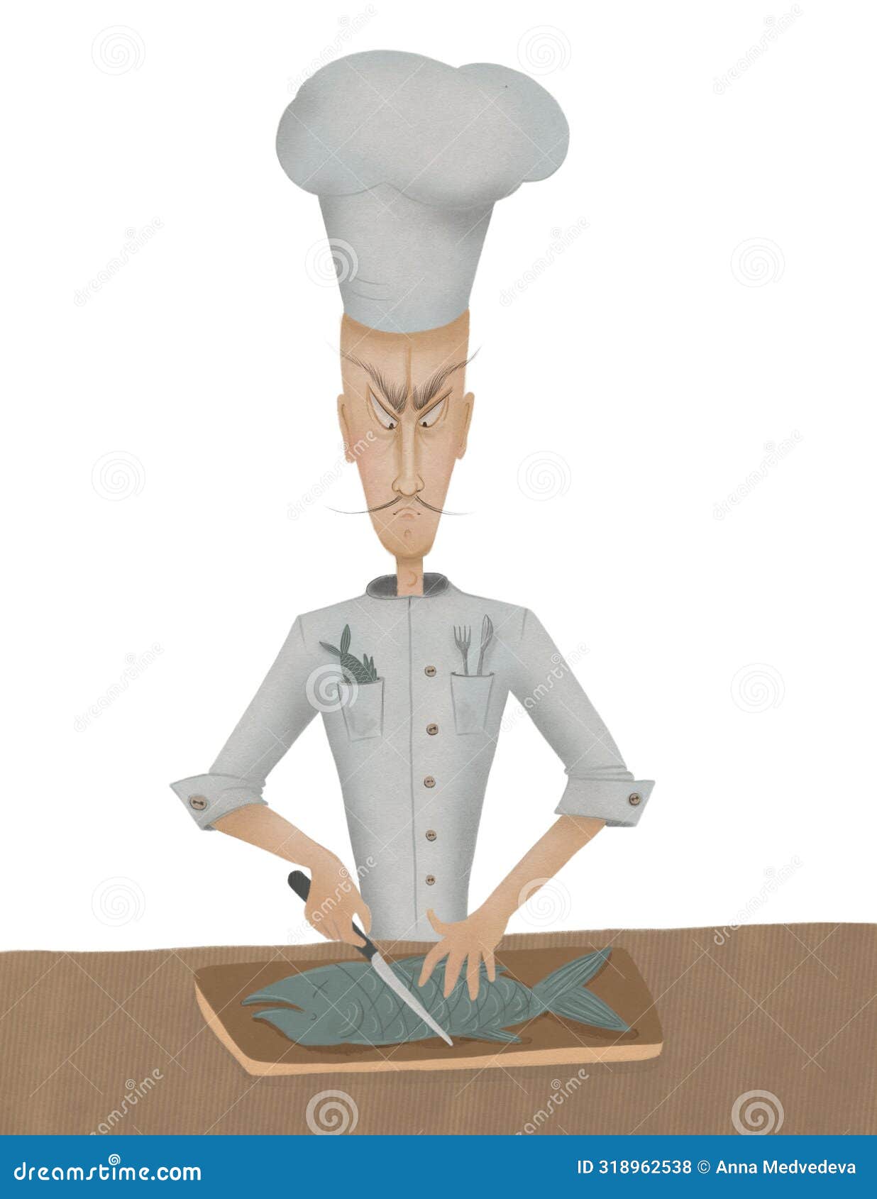 Angry chef cooking fish stock photo. Illustration of professional ...