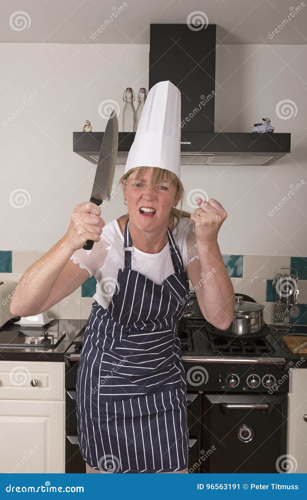 Angry Chef Holding a Large Knife Stock Image - Image of careers, adult ...