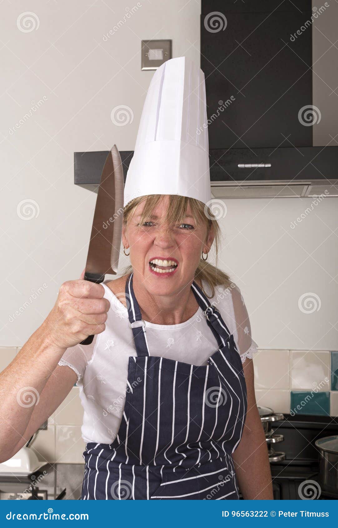 Angry Chef Holding a Large Knife Stock Photo - Image of apron, crazy ...