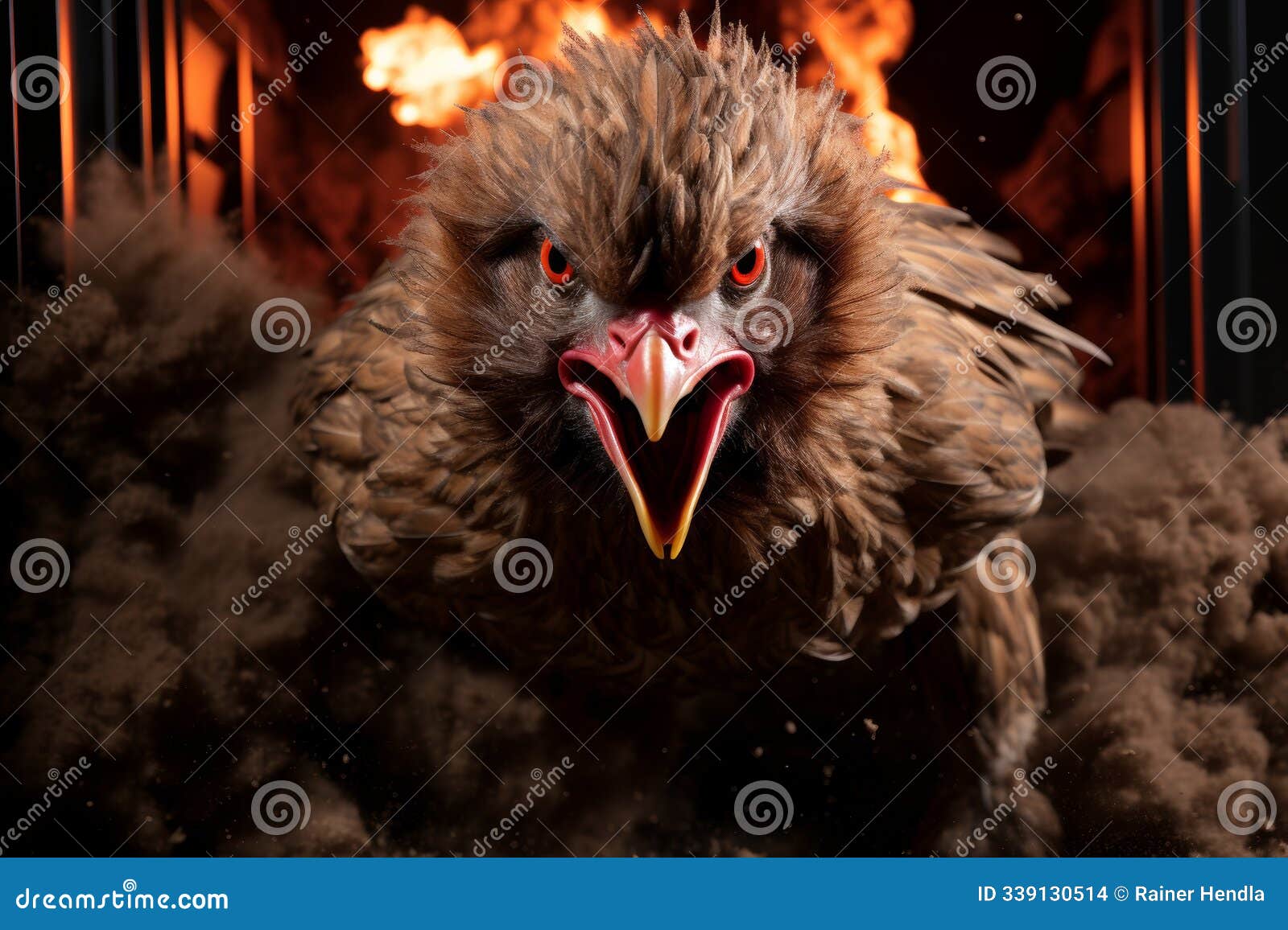 Angry Chicken with Ruffled Feathers in Front of Fire Stock Photo ...