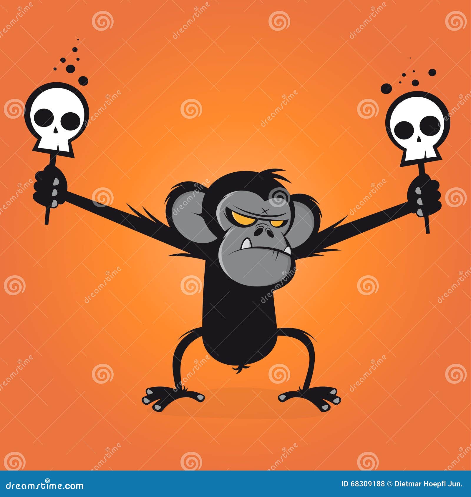 Angry Chimp is Holding Skulls on Stick Stock Vector - Illustration of ...