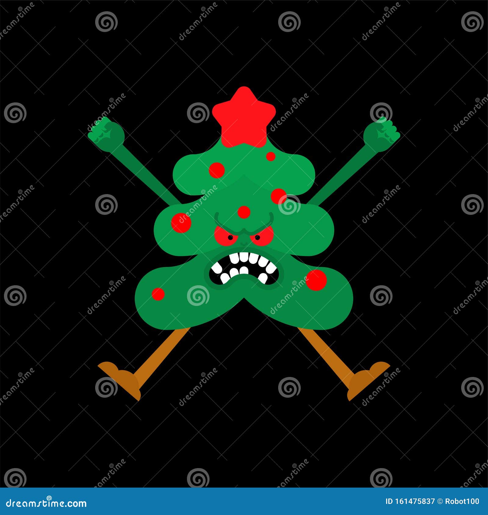 Angry Christmas Tree. Crazy Xmas and New Year Vector Illustration Stock ...