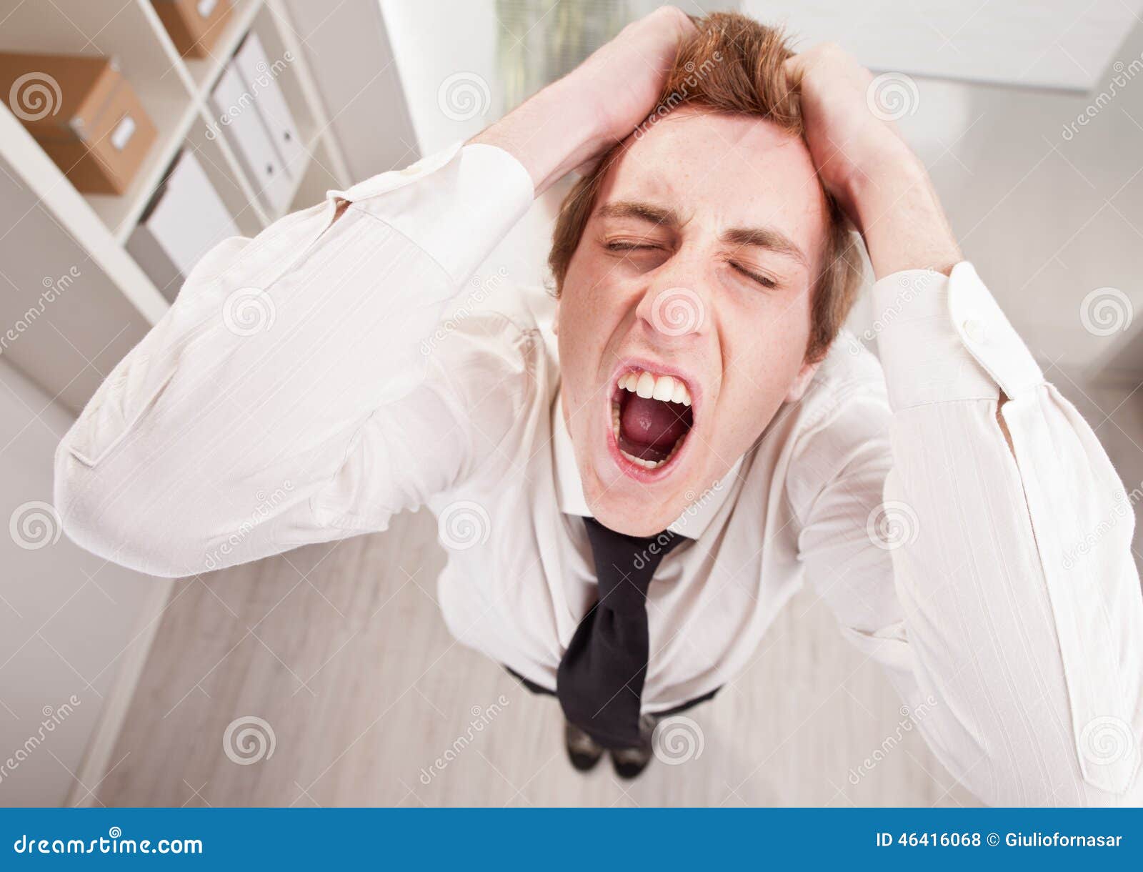 Angry Clerk in Wide Angle Shouting Stock Photo - Image of wide ...