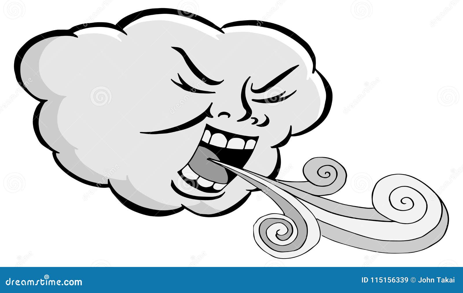 Angry Cloud Blowing Wind Cartoon Stock Vector - Illustration of black ...