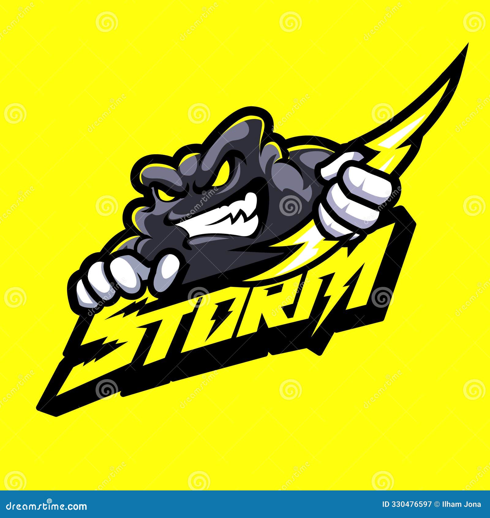 Angry Cloud Holding Lightning Mascot Logo Stock Illustration ...