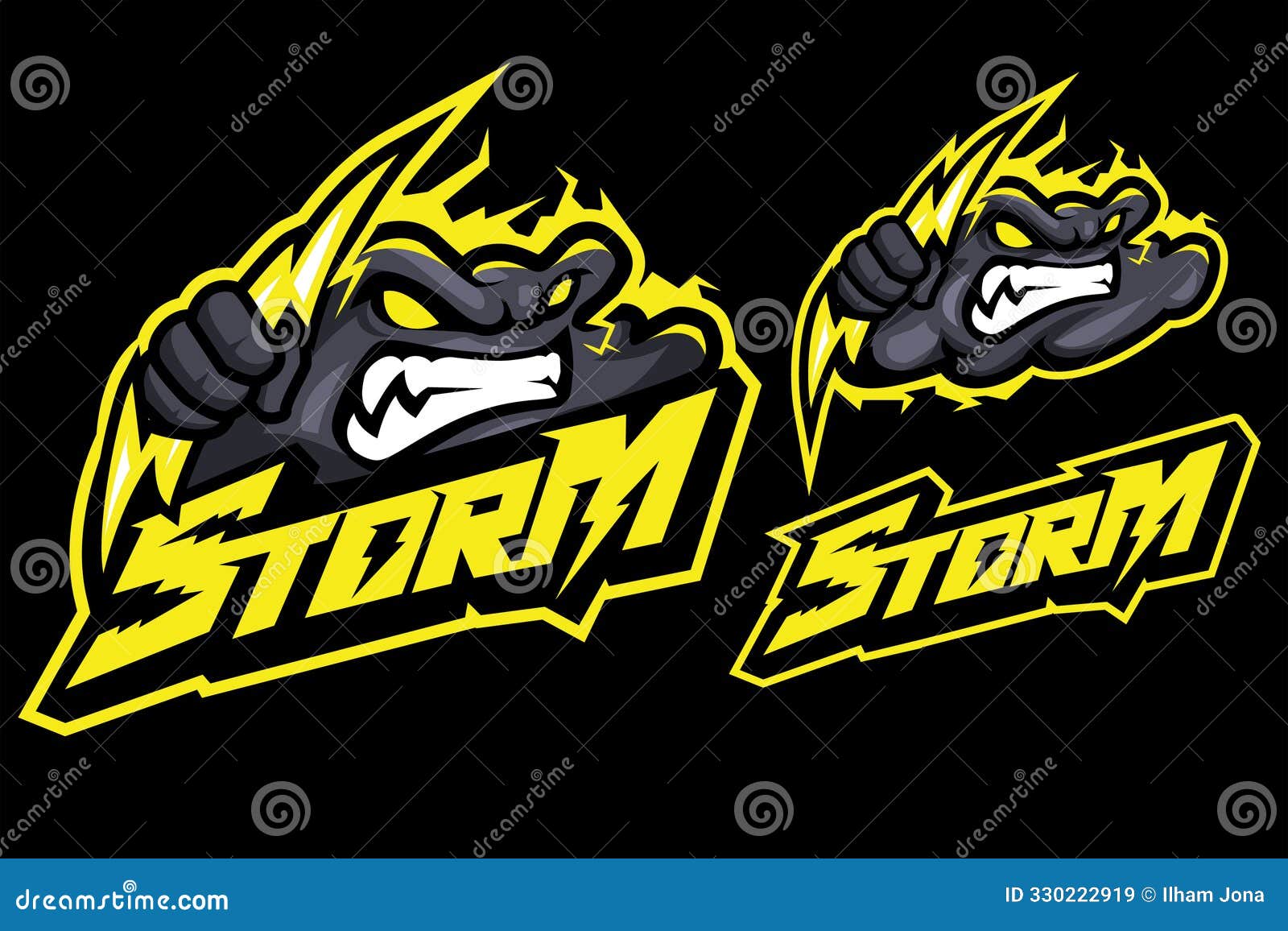 Angry Cloud Holding Lightning Mascot Logo Stock Illustration ...