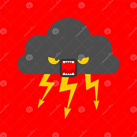 Angry Cloud. Thunder and Lightning Stock Vector - Illustration of drops ...