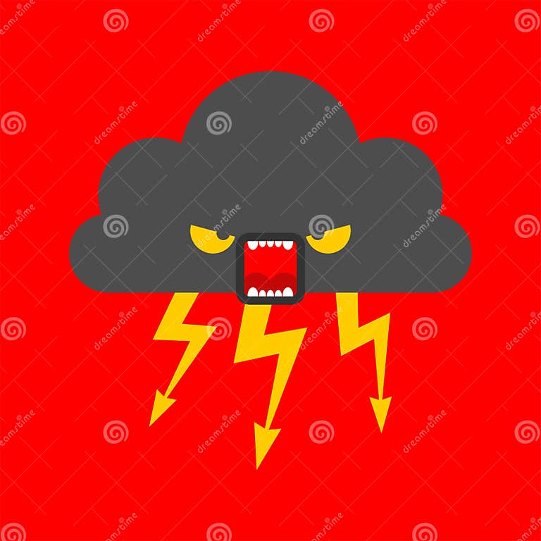 Angry Cloud. Thunder and Lightning Stock Vector - Illustration of drops ...