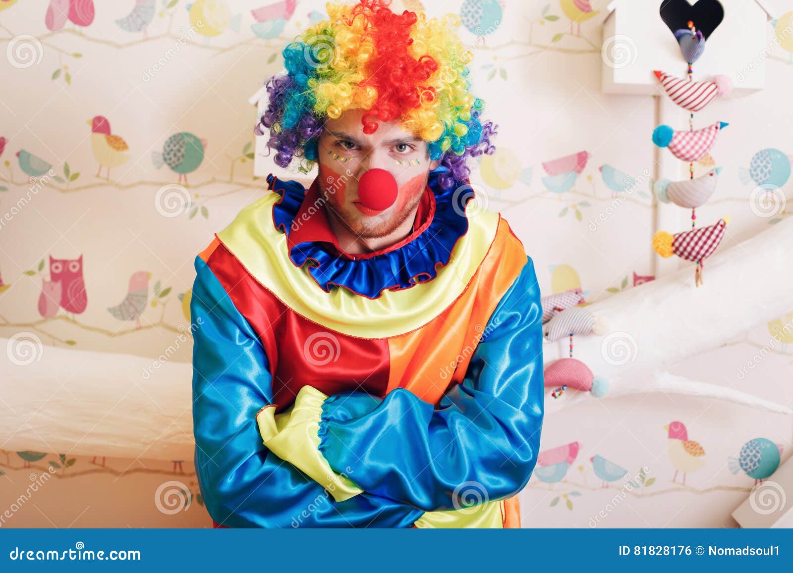 Angry Clown with Rainbow Colored Hairstyle. Stock Photo - Image of ...