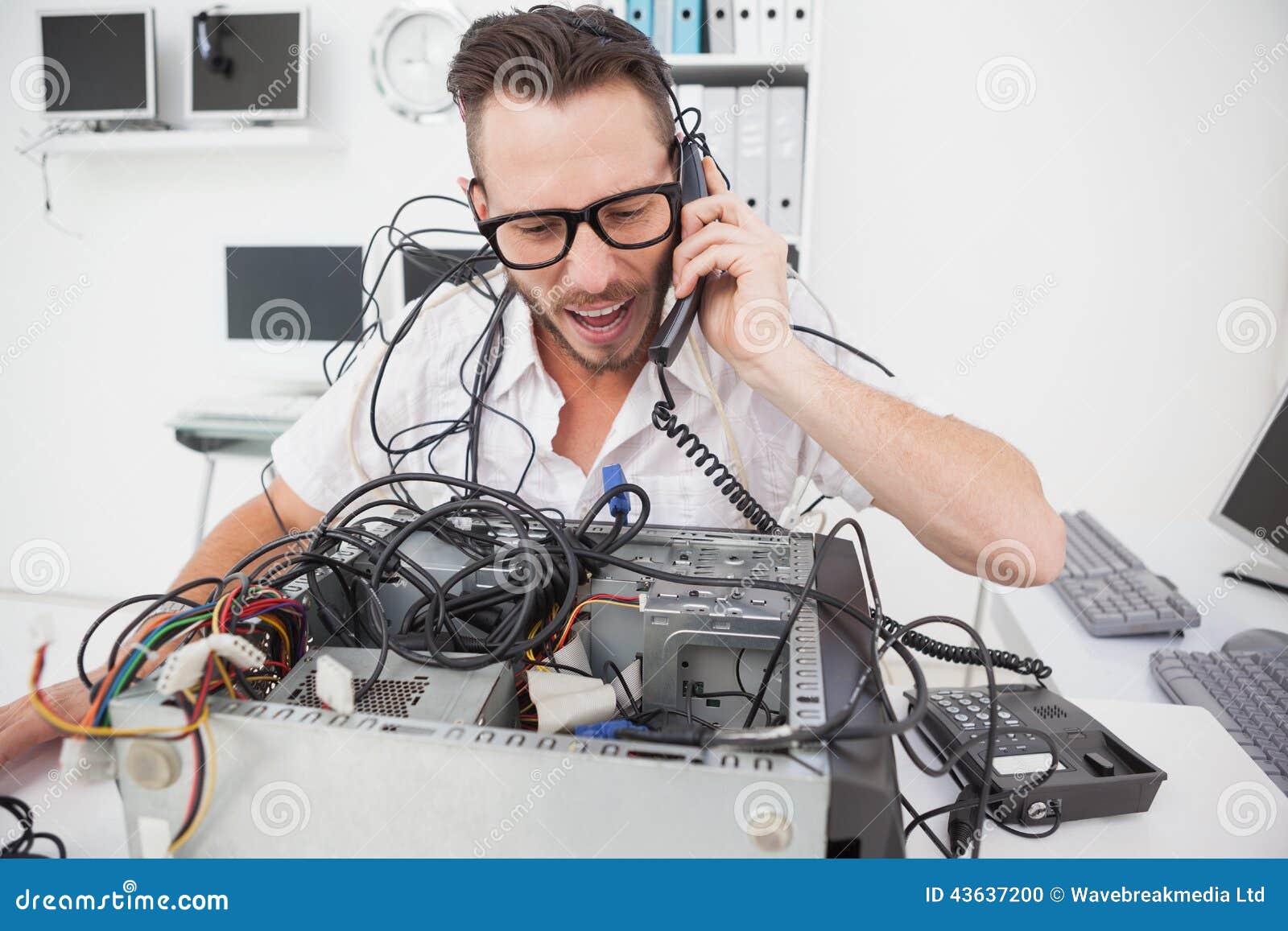 Angry Computer Engineer Making a Call Stock Photo - Image of caucasian ...